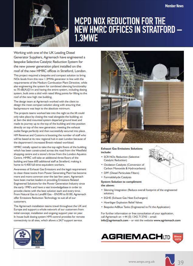 MCPD SCR for NOx Reduction | HMRC Stratford | AMPS Power 2021